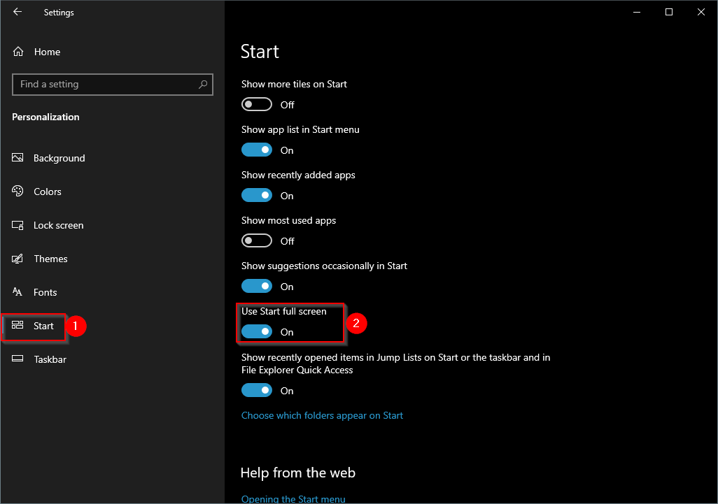 ¿Cómo cambio el menú Inicio a pantalla completa en Windows 10?